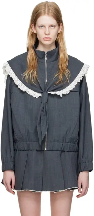 Shushu/Tong Grey Sailor Collar Jacket In Gr100 Grey - 53% Off